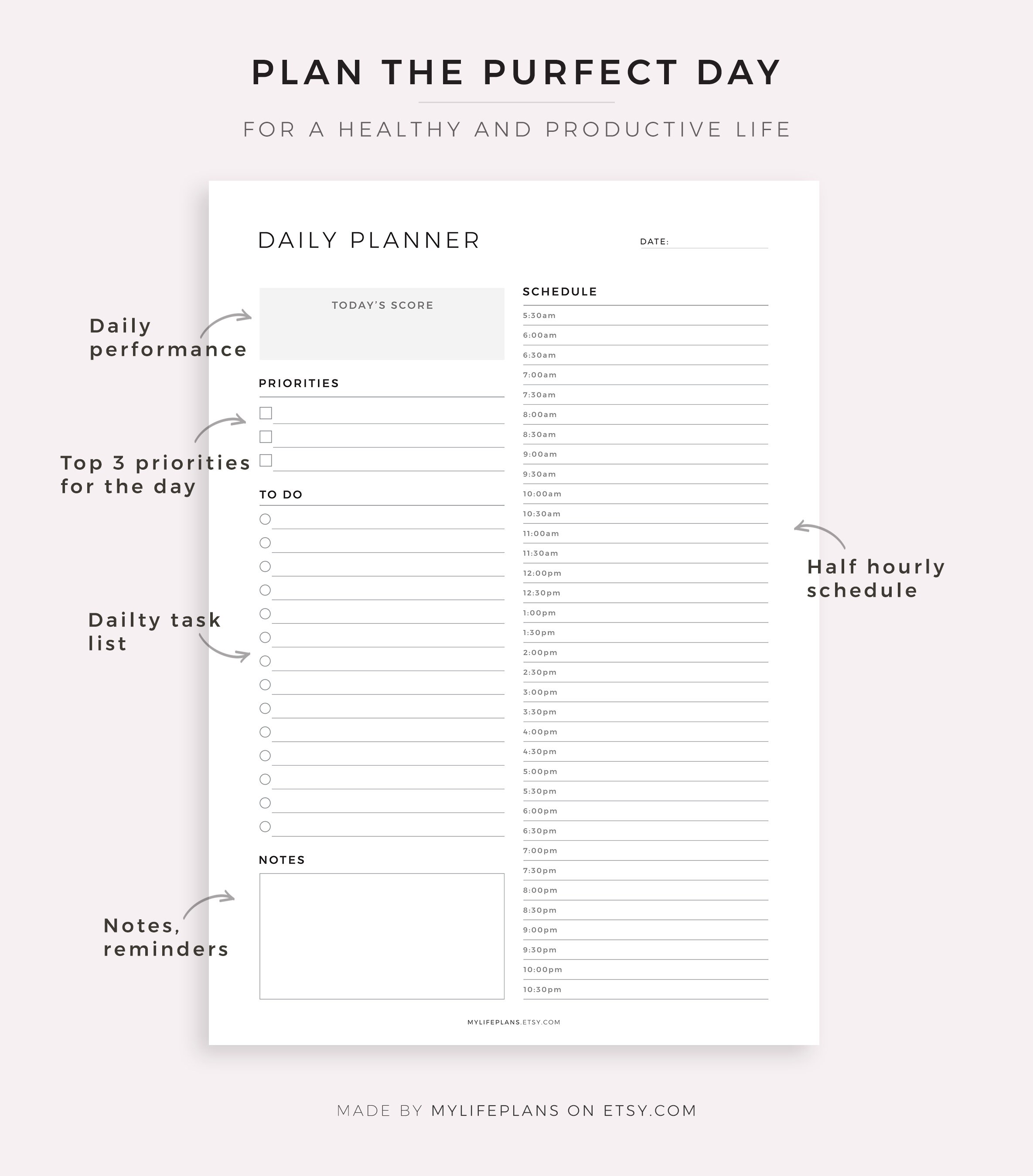 Printable Hourly Planner Daily Planner Daily to Do List Day | Etsy