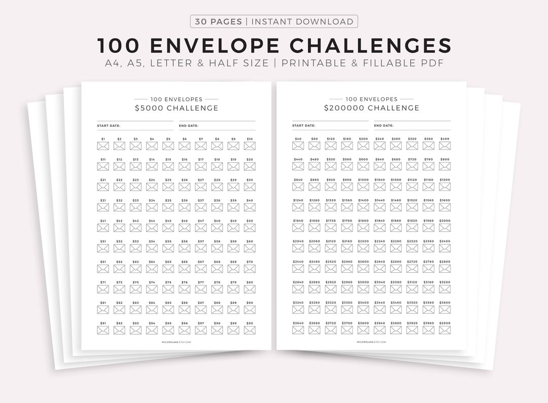 100 Envelope Challenges Printable, Money Savings Trackers, Saving ...