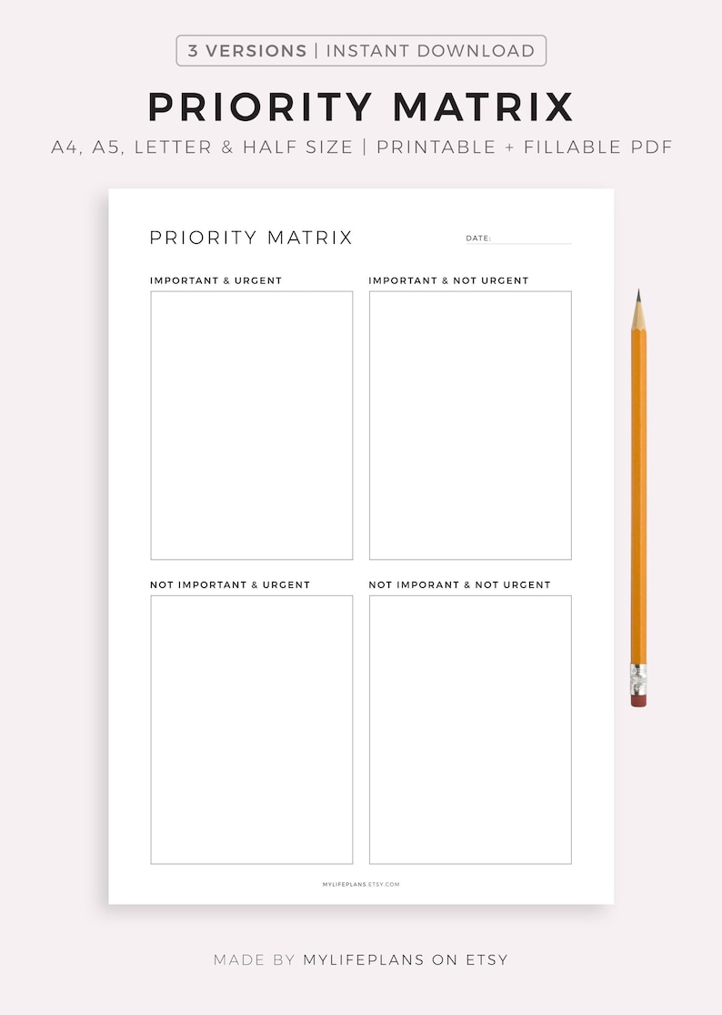 Priority Matrix Printable Decision Matrix Eisenhower Matrix - Etsy