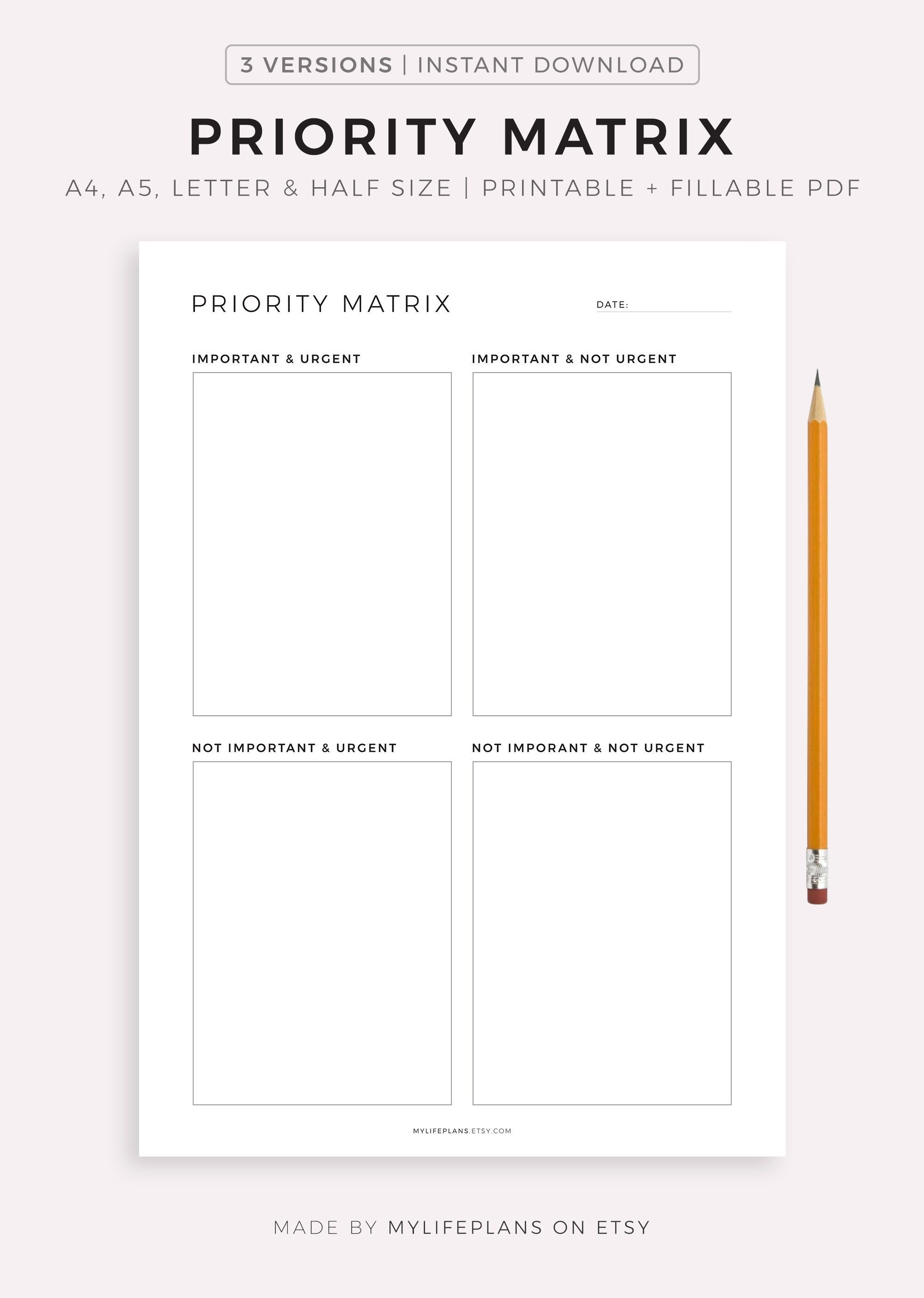 Priority Matrix Printable Decision Matrix Eisenhower Matrix - Etsy
