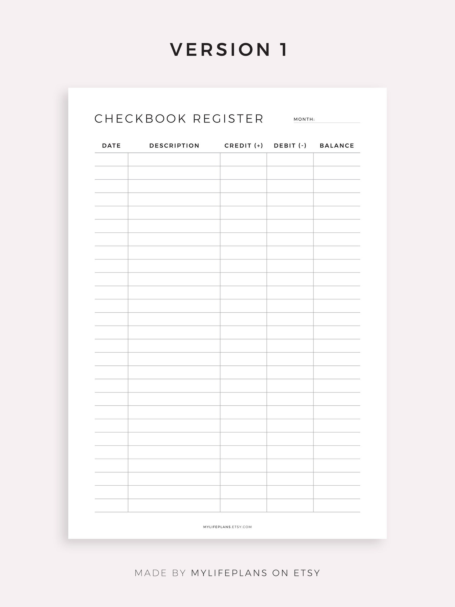 Checbook Register Printable Check Transaction Tracker - Etsy