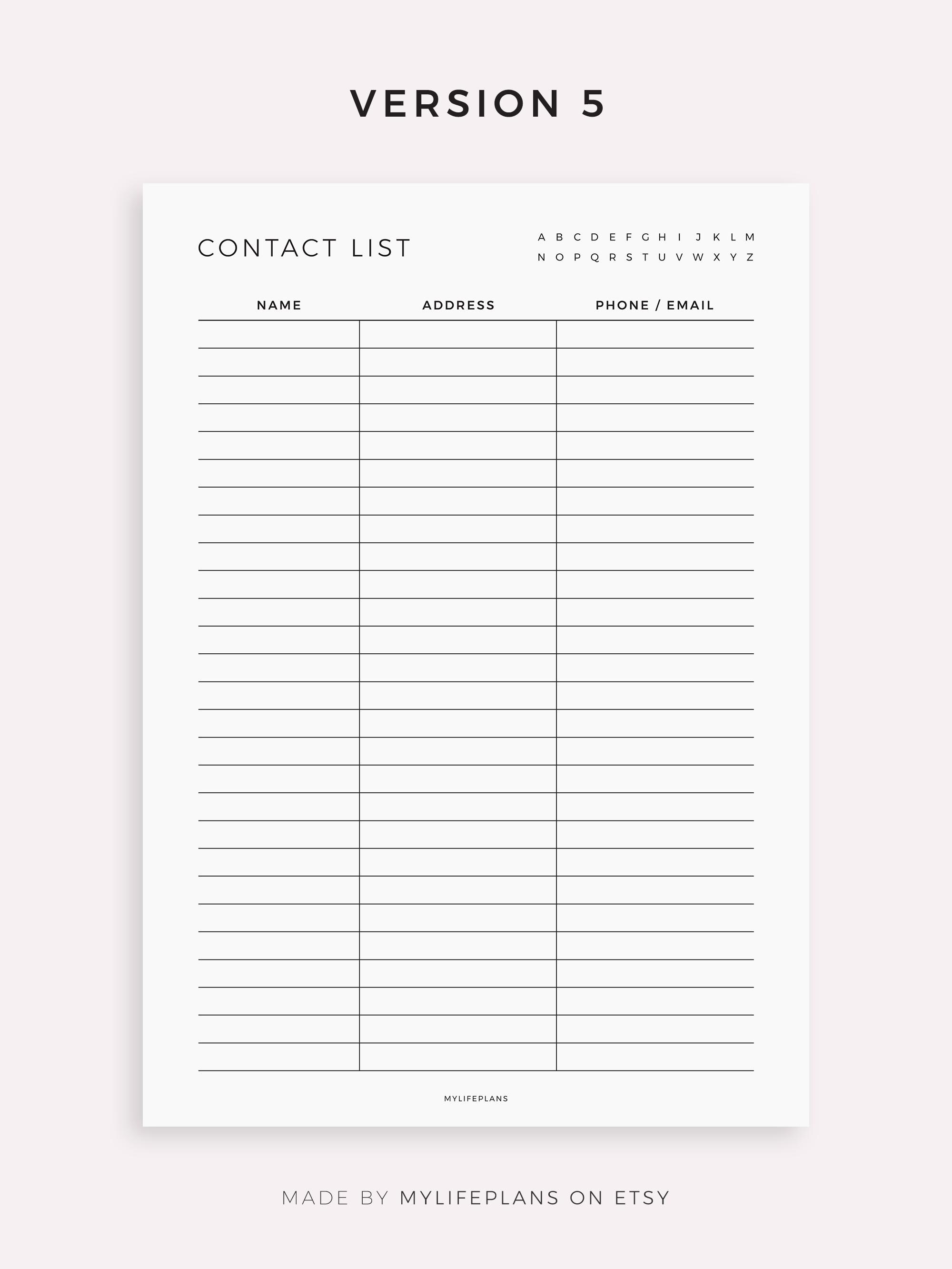 Contacts List Template for Remarkable Paper Pro, Instant Download - Etsy
