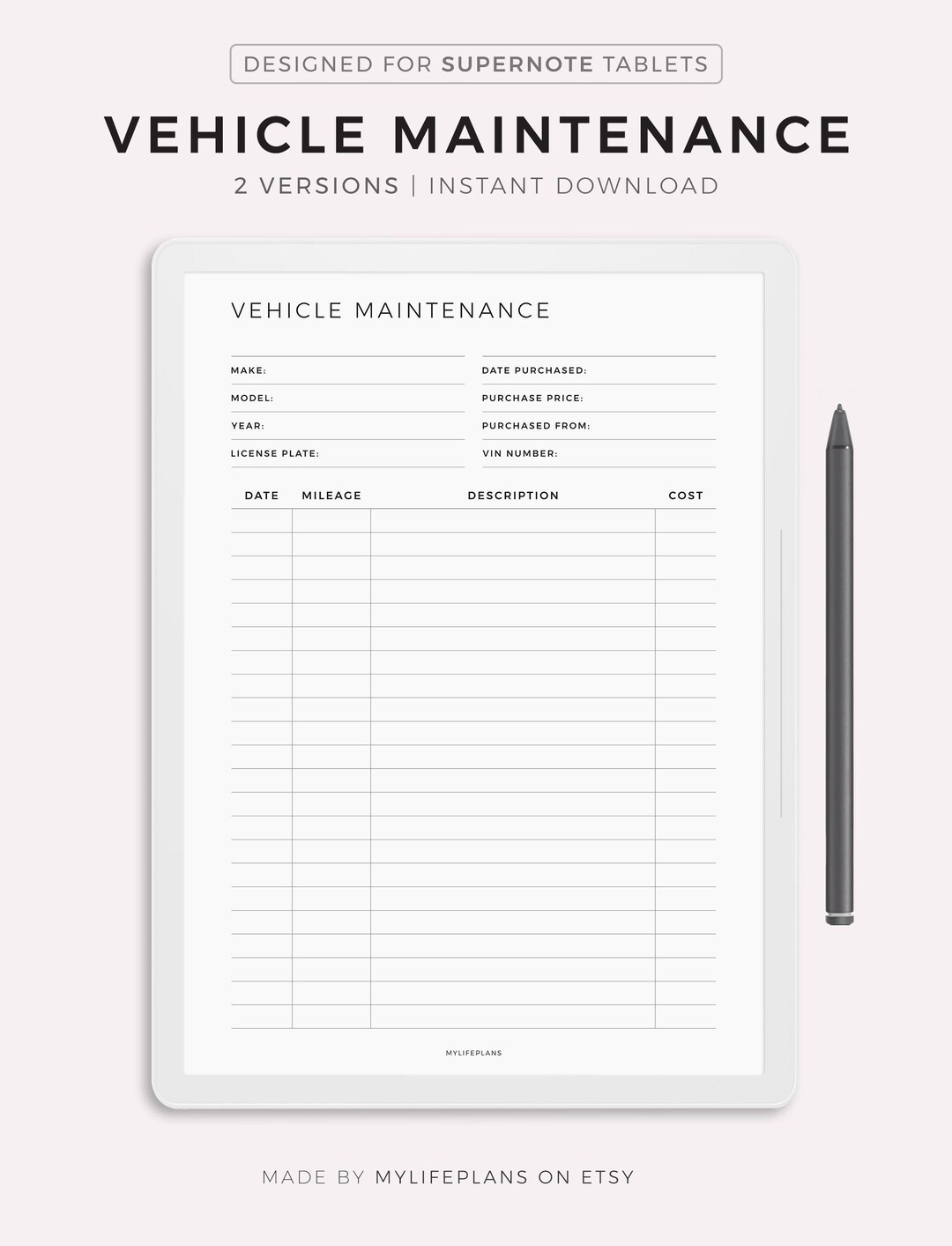 Vehicle Maintenance Log Book, Vehicle Service Tracker, Vehicle Repairs ...