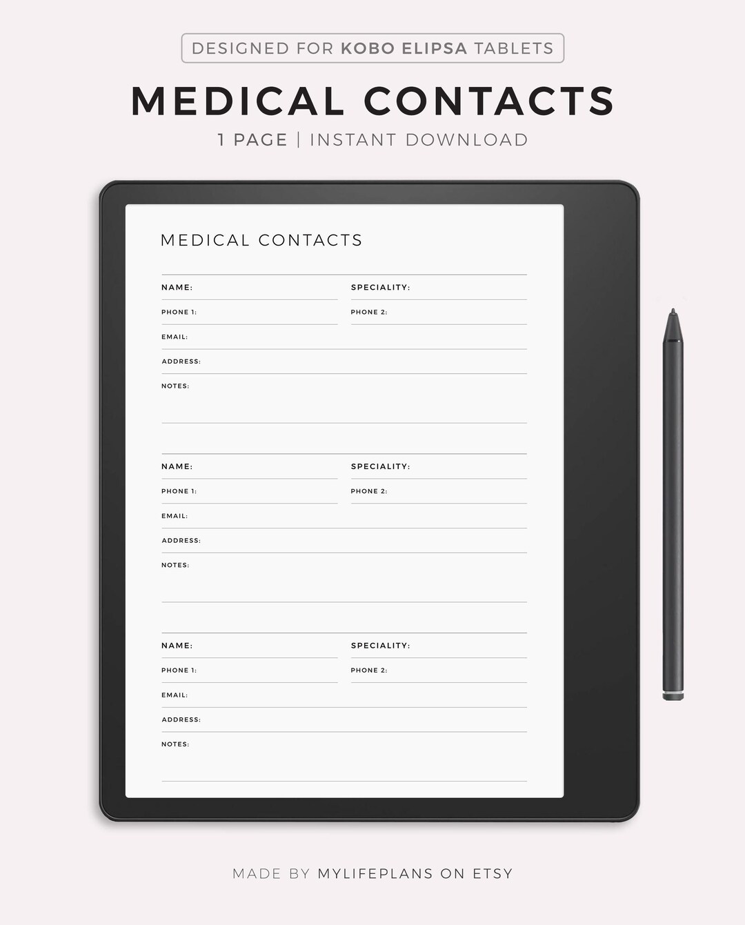 Medical Contacts List Template, Healthcare Contacts, Doctor Contacts ...