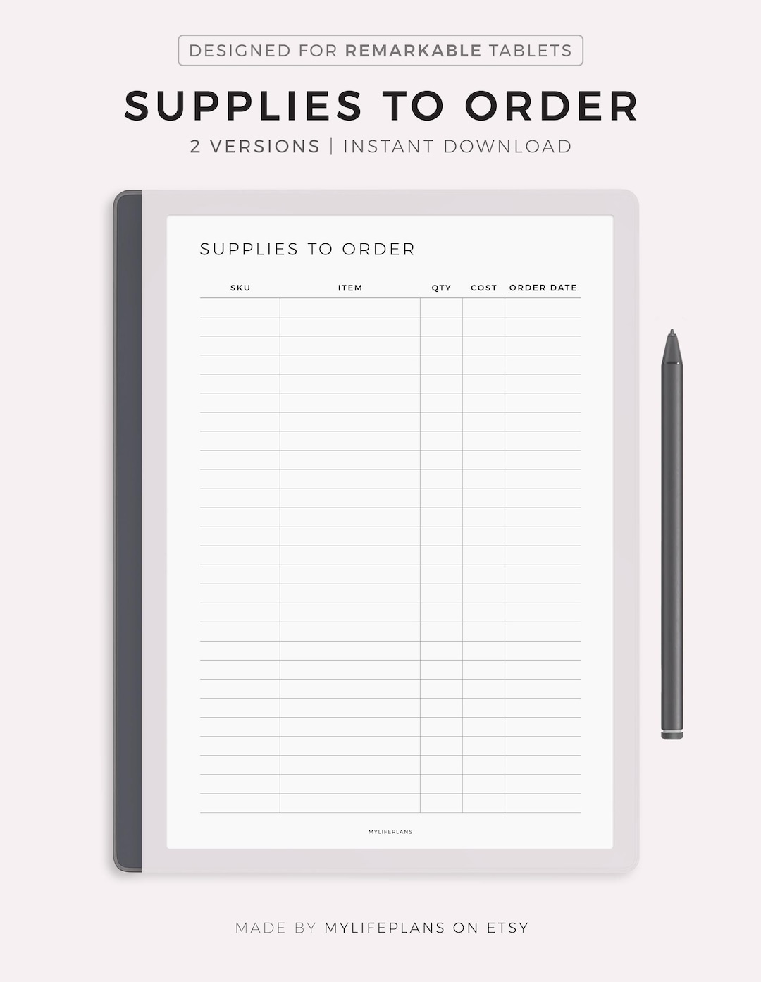 Supplies to Order Tracker, Supplies Management Form, Small Business ...
