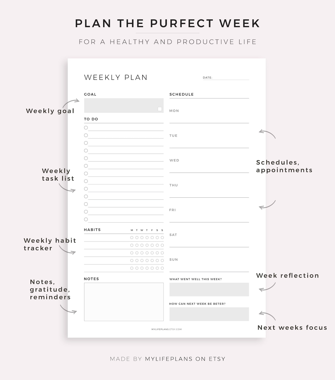 Weekly Planner Printable Weekly Goal Planner Weekly to Do - Etsy