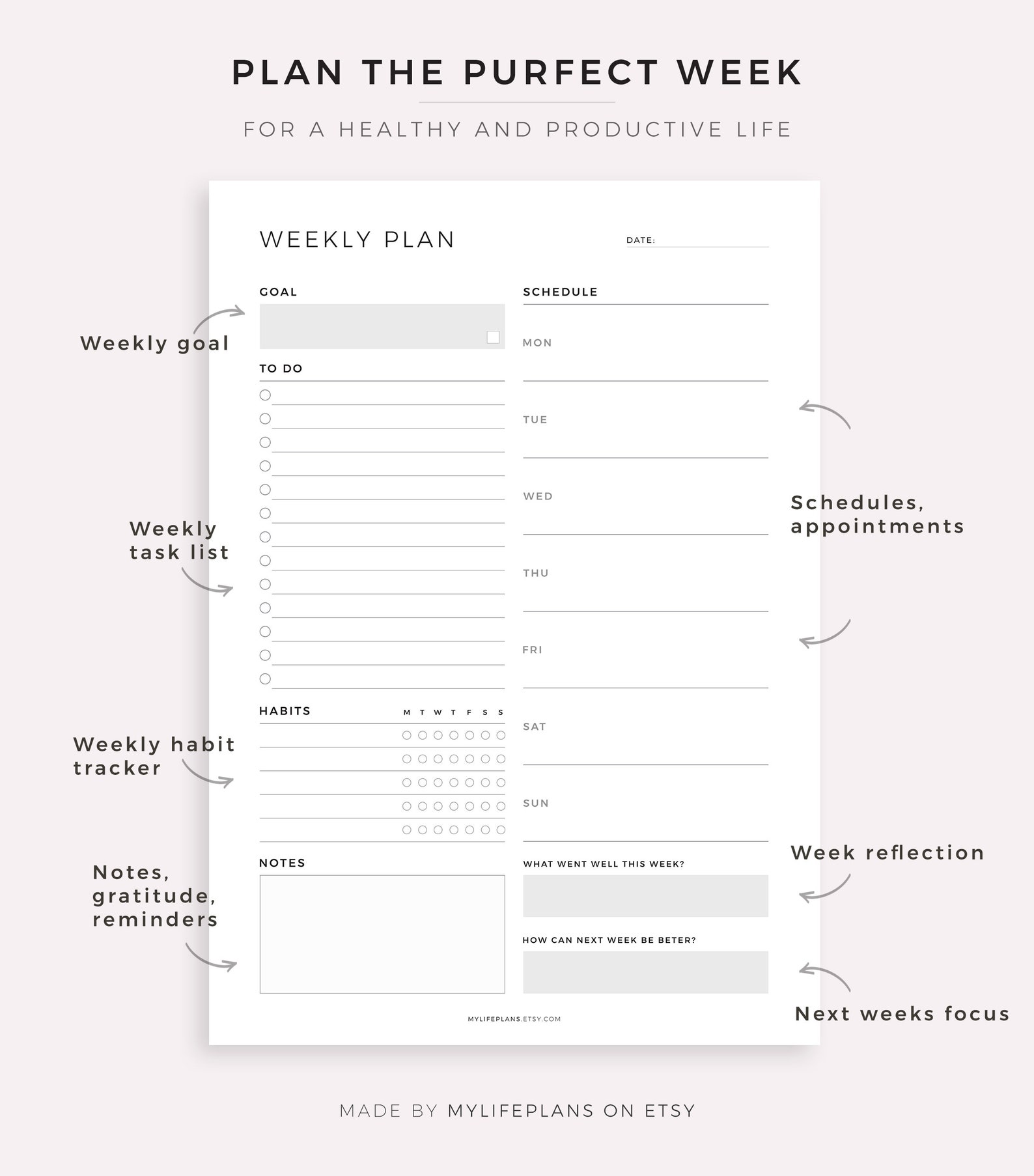 Weekly Planner Printable Weekly Goal Planner Weekly to Do - Etsy