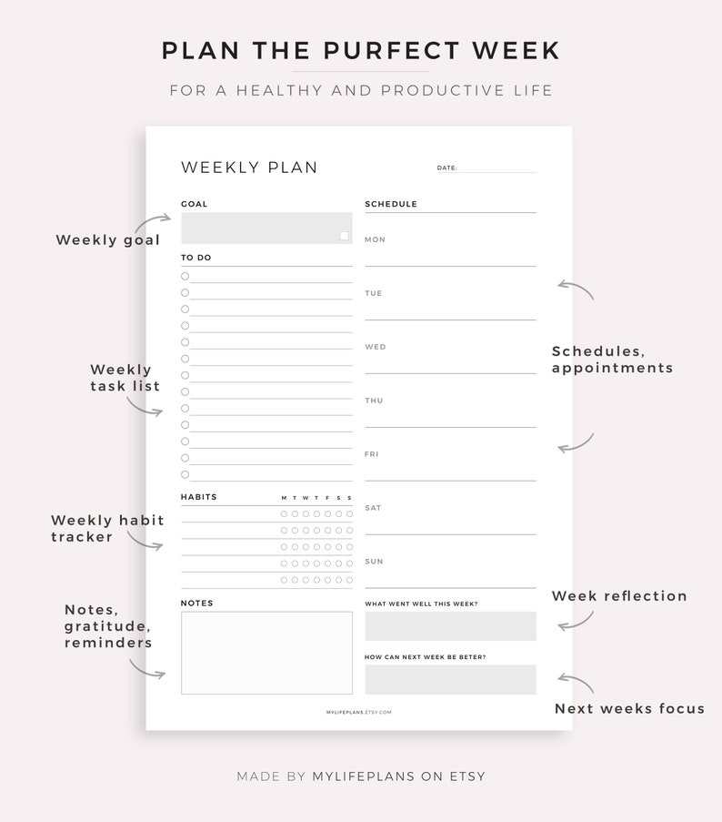 Weekly Planner Printable Weekly Goal Planner Weekly to Do - Etsy