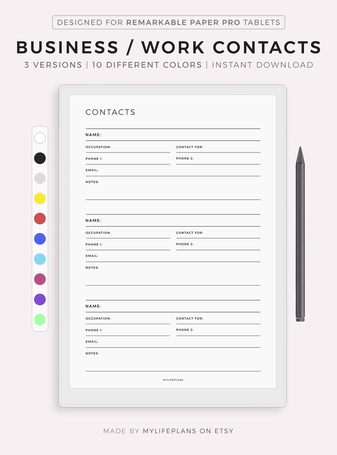 Business / Work Contacts List Template, Compatible With Remarkable ...