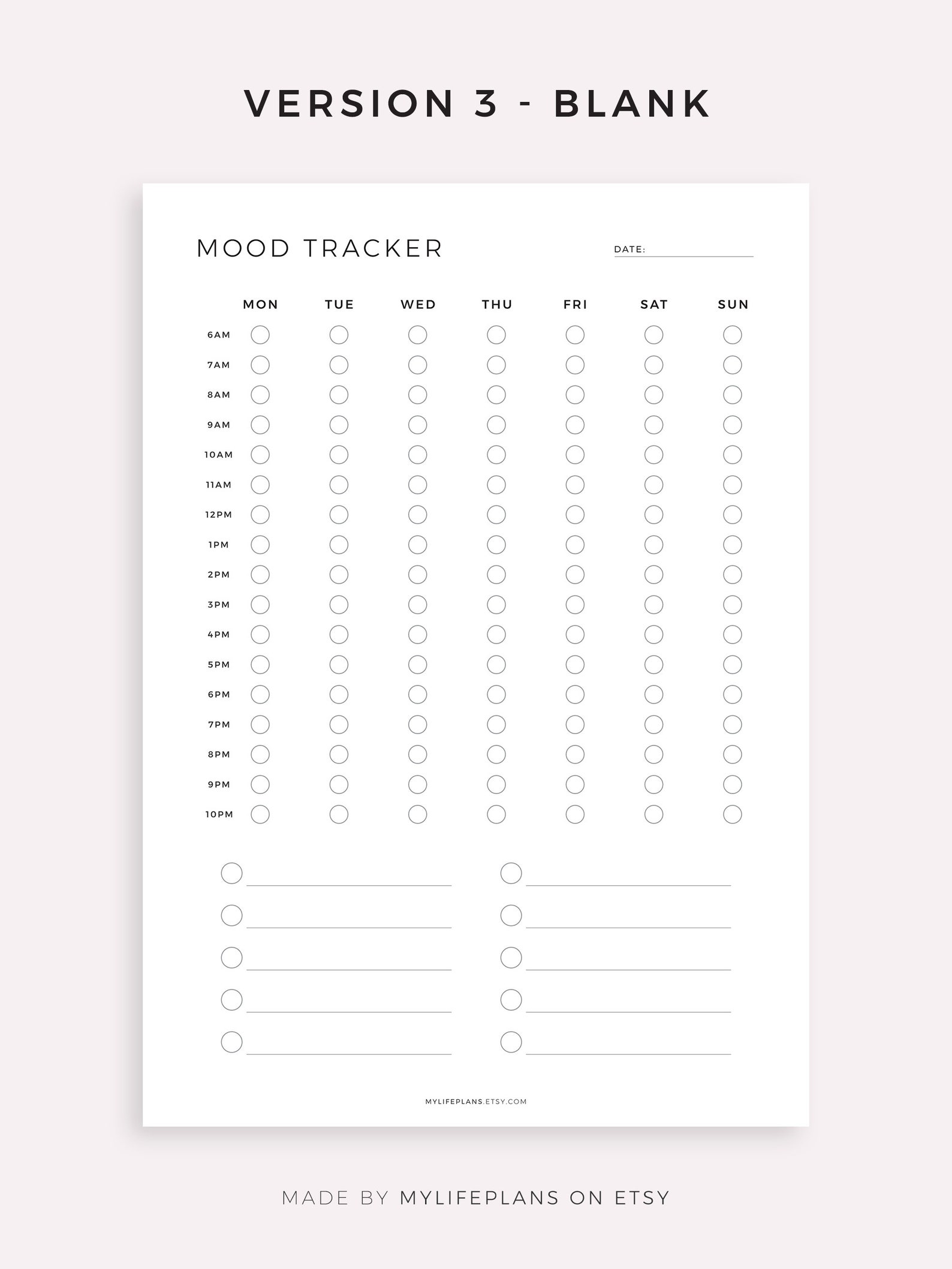 Hourly Mood Tracker Printable, Weekly Mood Journal, Emotion Tracker ...