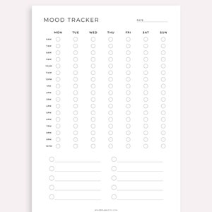 Hourly Mood Tracker Printable, Weekly Mood Journal, Emotion Tracker ...
