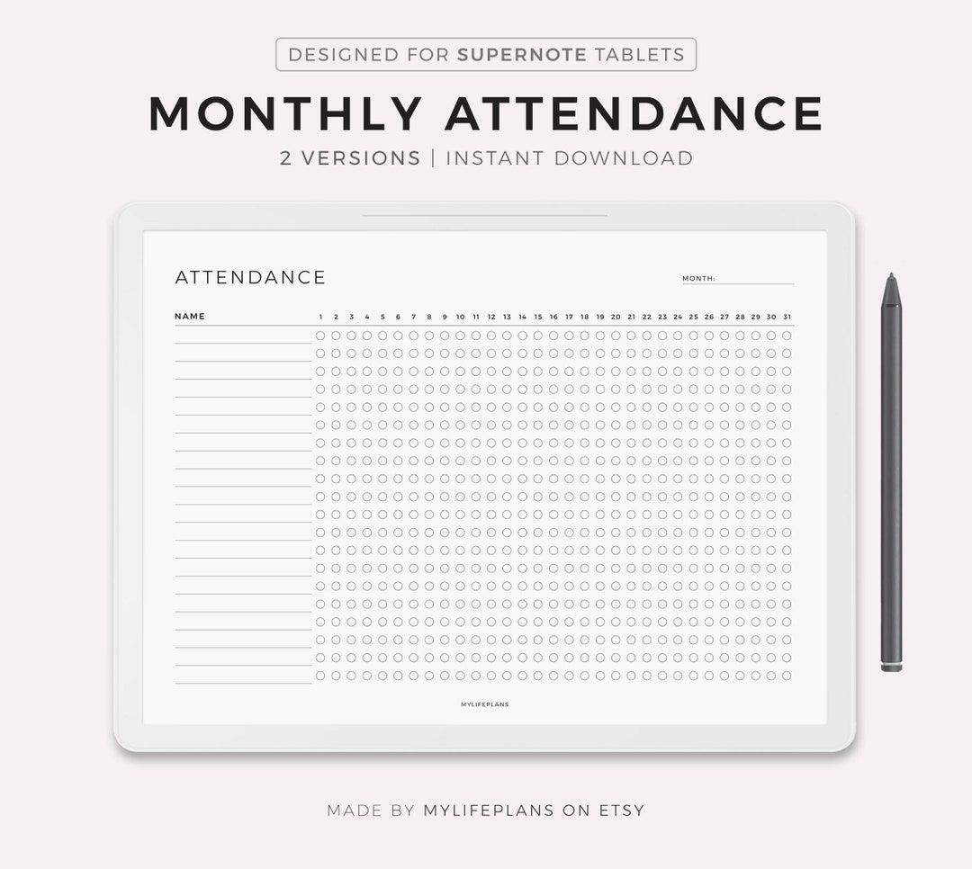 Monthly Employee Attendance Log Landscape - Working Days, Days Off ...