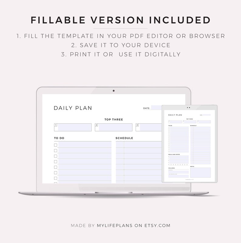 Daily Schedule Printable Daily Planner Fillable Daily to Do | Etsy
