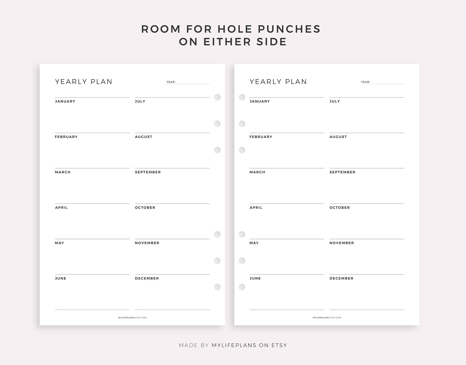 Minimalist Yearly Planner on One Page Year at a Glance - Etsy