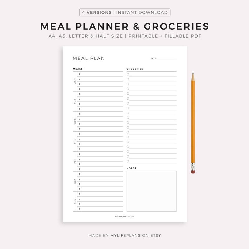 Household Menu Digital - Etsy