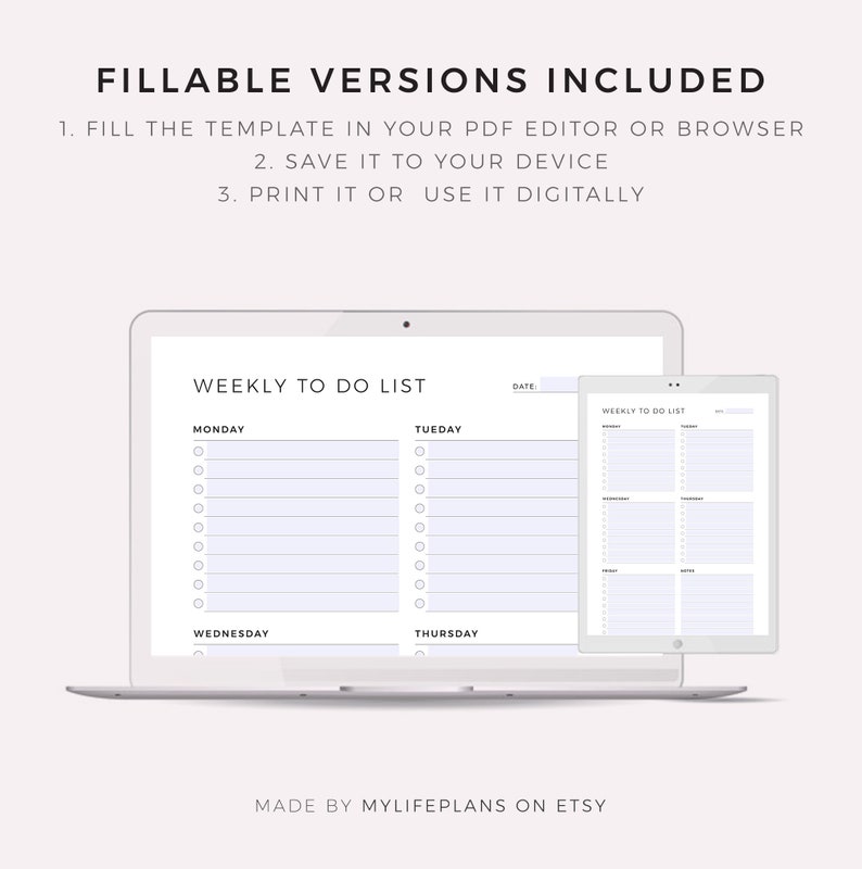 Five Day Week to Do List Printable Minimal Weekly Planner - Etsy
