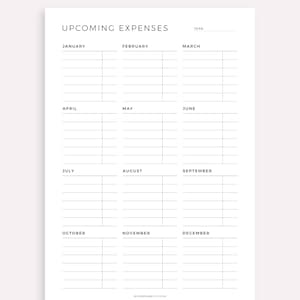 Upcoming Expenses Printable, Yearly Spending Overview, Budget Plan, A4 ...