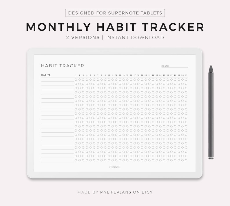 Monthly Habit Tracker for Supernote A5X2/A5X/A5/A6X2/A6X/A6, Landscape ...