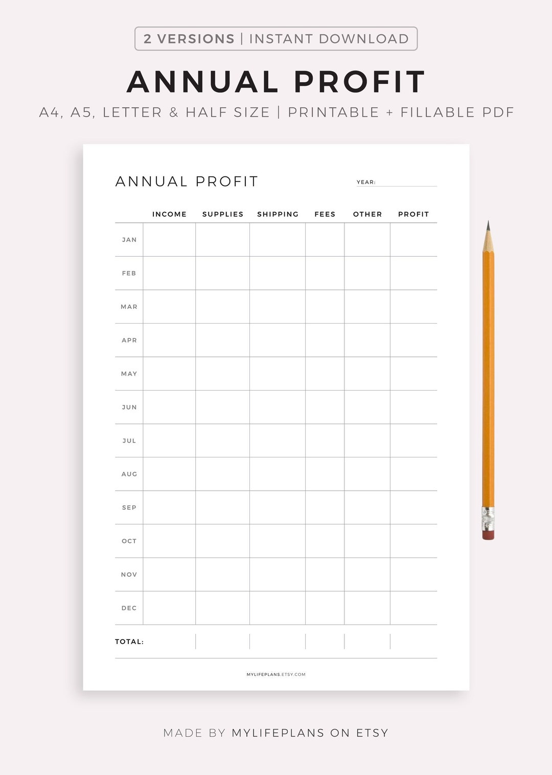 Annual Profit Tracker Printable, Business Profit Calculator, A4/a5 ...