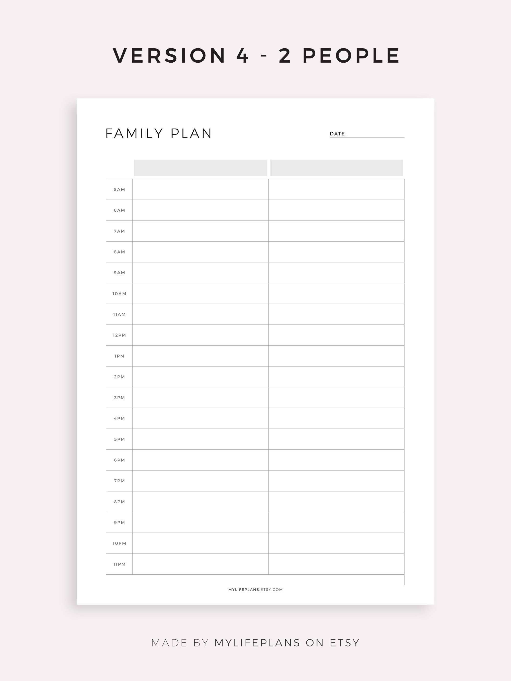 Hourly Family Planner Printable, Family Daily Planner, Family Schedule ...