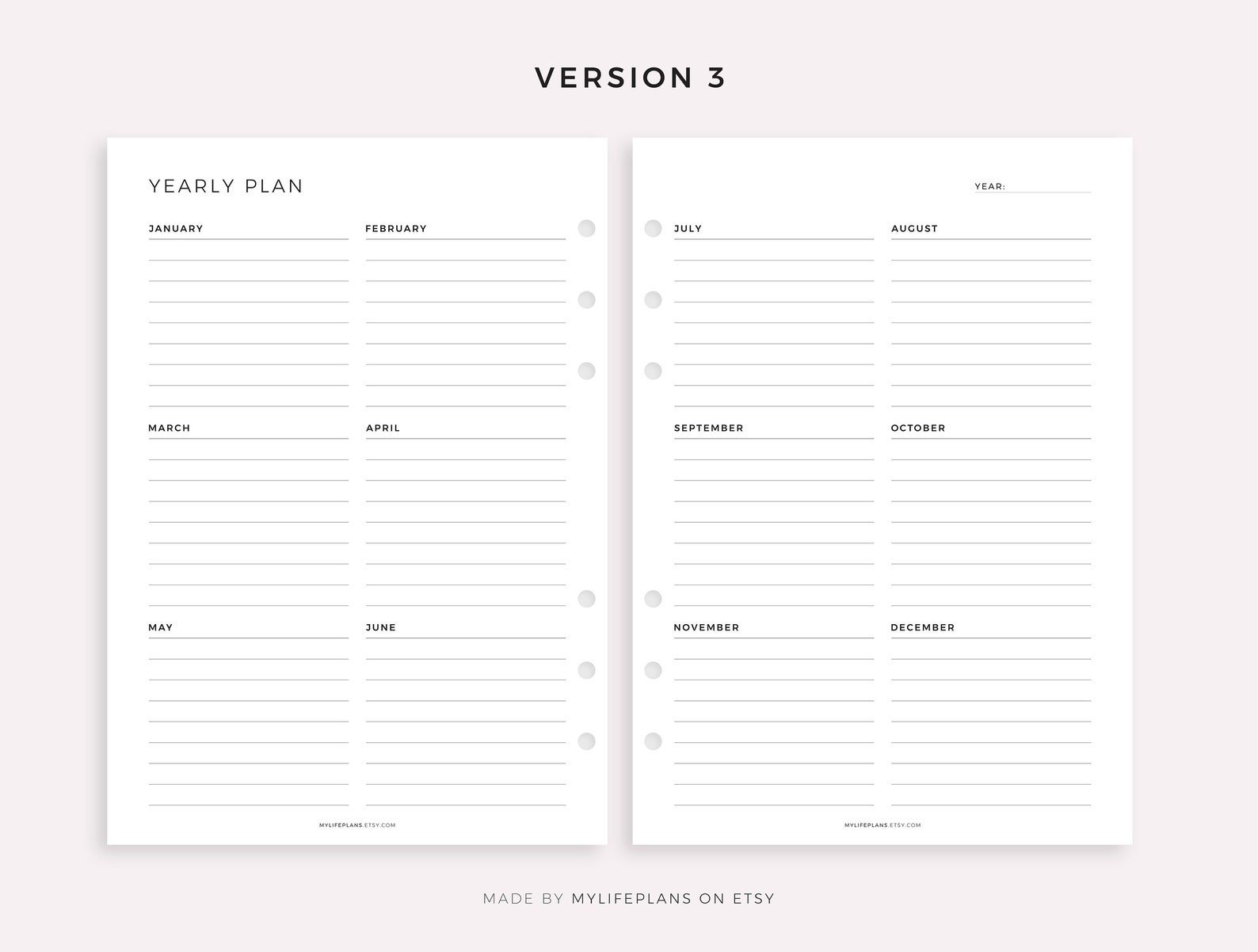 Year at a Glance, Two Page Yearly Planner Printable, 12 Month Overview ...