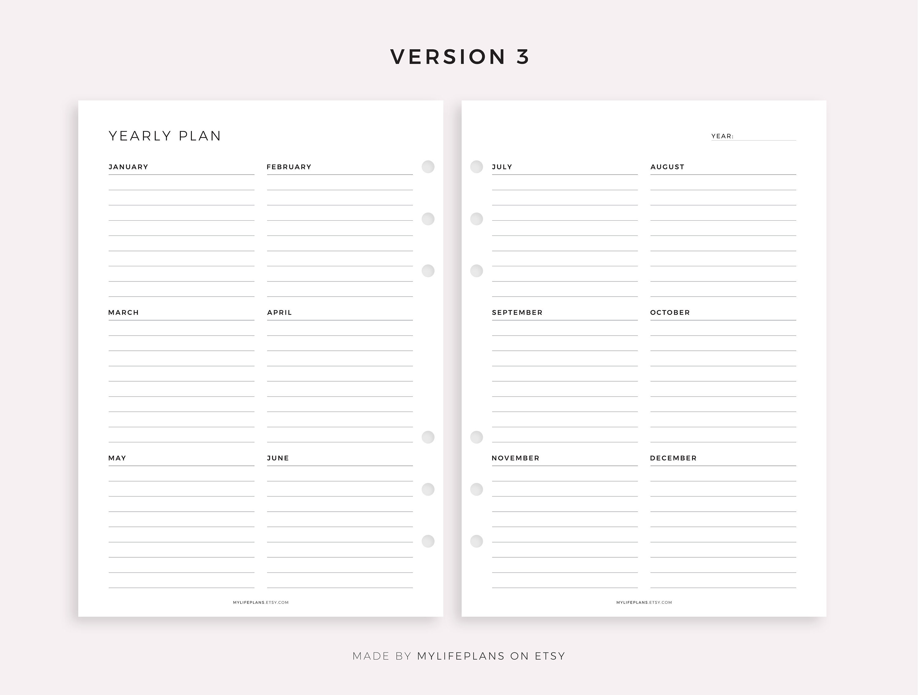 Year at a Glance Two Page Yearly Planner Printable 12 Month - Etsy