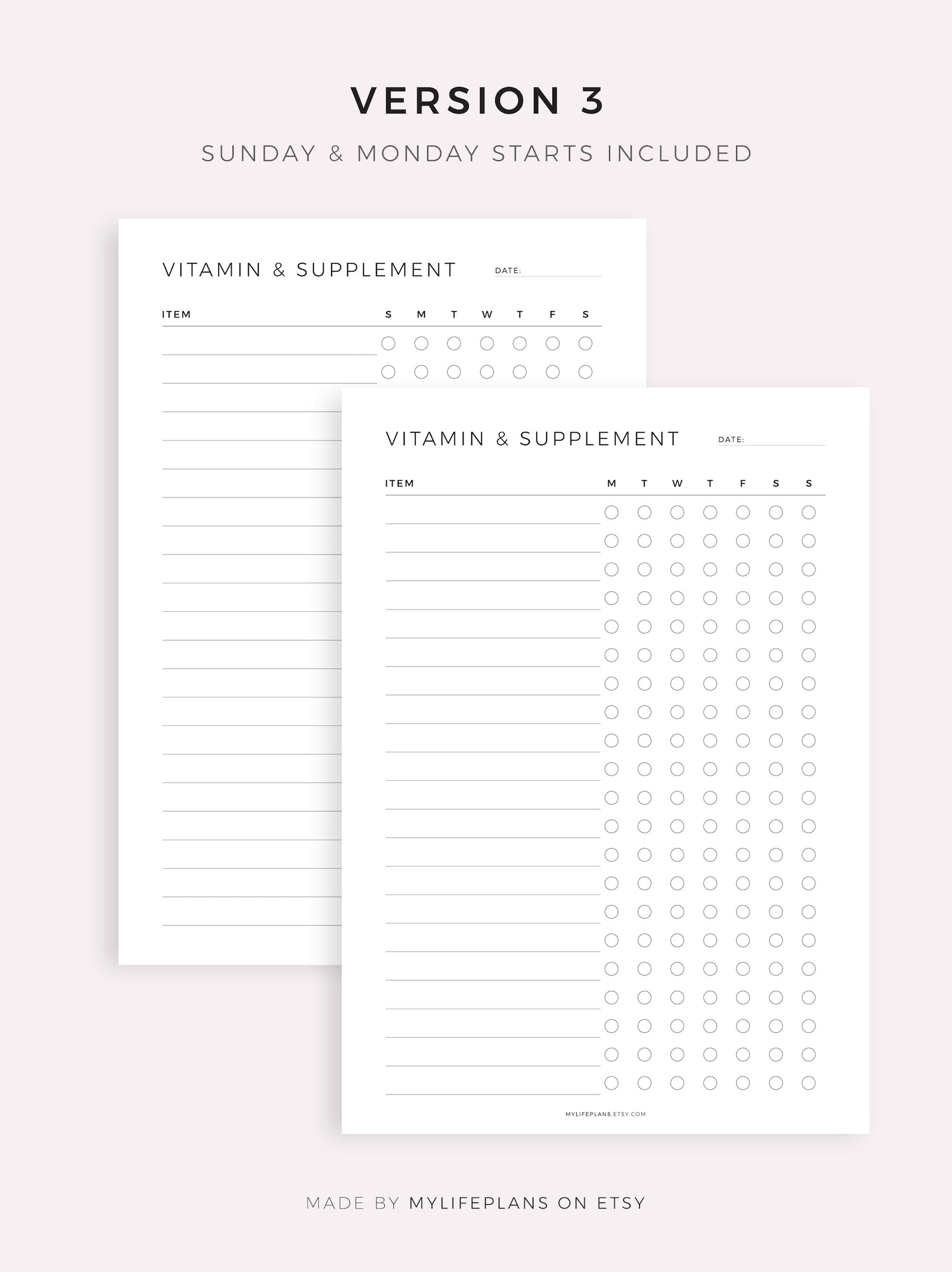 Weekly Vitamin Tracker Printable Supplement Checklist Daily - Etsy