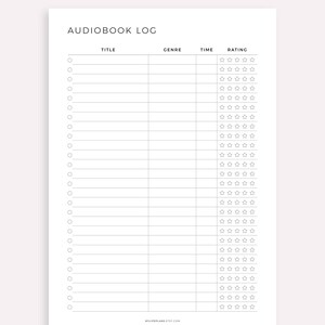 Audiobook Log Printable, Audiobook Tracker & Journal, Book Lovers ...