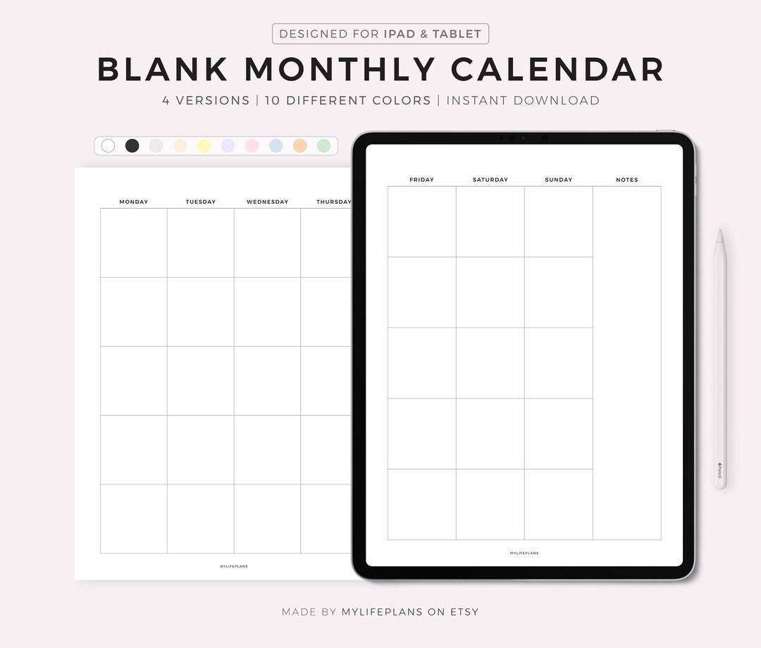 2 Page Blank Monthly Calendar Digital, Minimalist Calendar Template ...