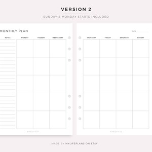 Undated Monthly Planner Printable, Month on Two Pages, Month at a ...