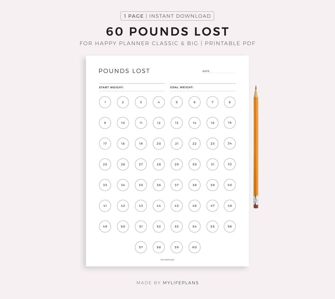 60 Pounds Lost Weight Tracker, Printable Template for Happy Planner ...