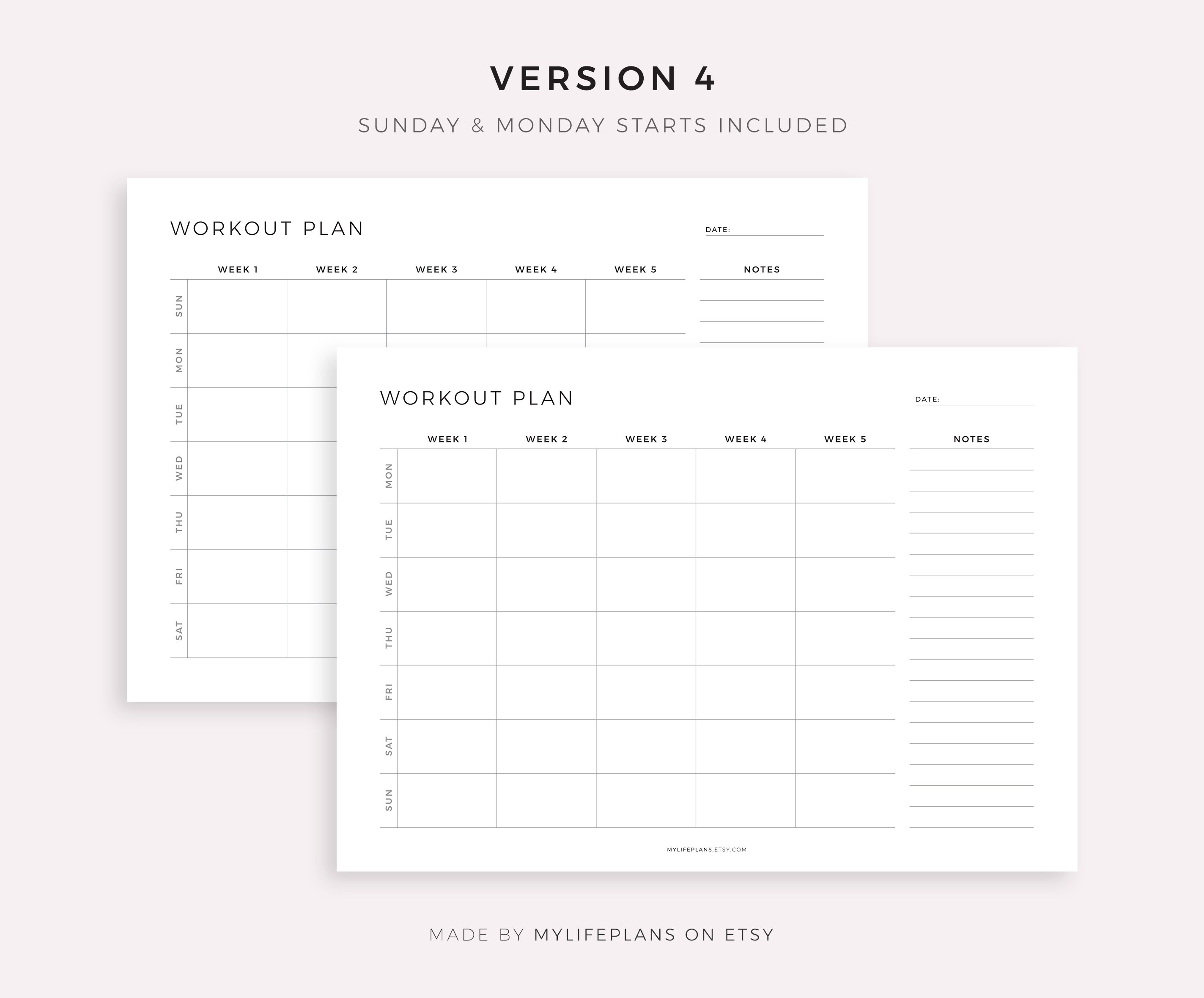 Monthly Workout Planner Printable Landscape, 30 Days Fitness Planner ...