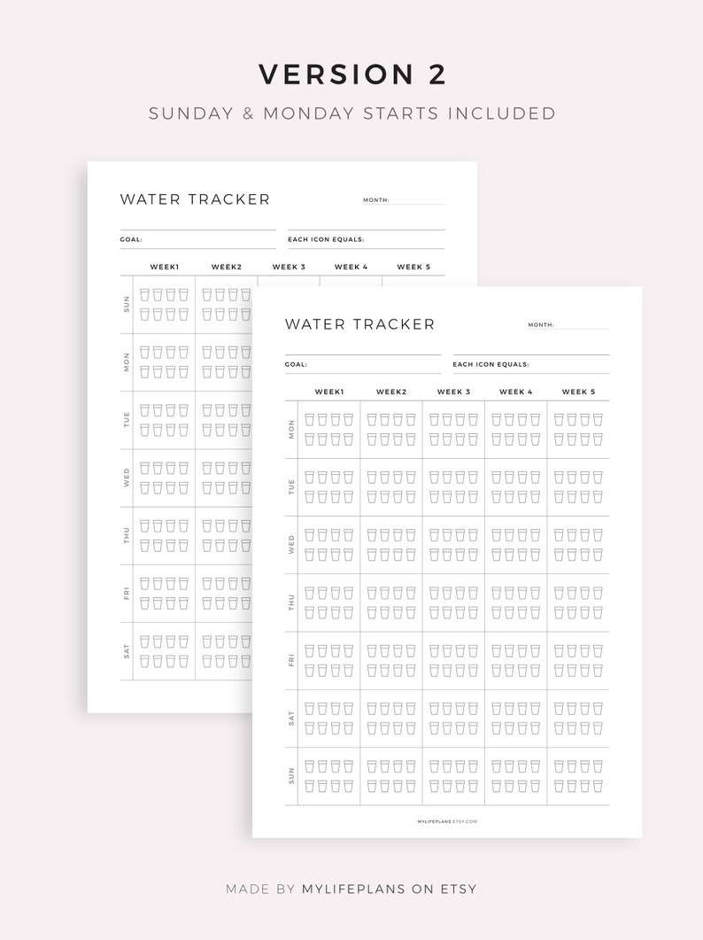 Monthly Water Tracker Printable, Hydration Tracker, Water İntake, Drink ...