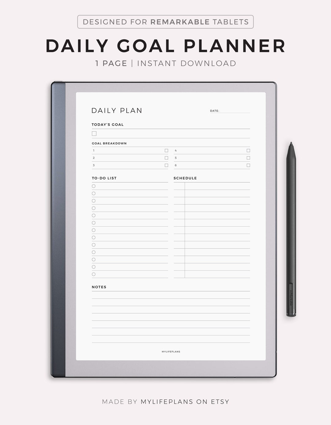 Remarkable 2 Daily Goal Planner, Daily to Do List, Daily Planner ...