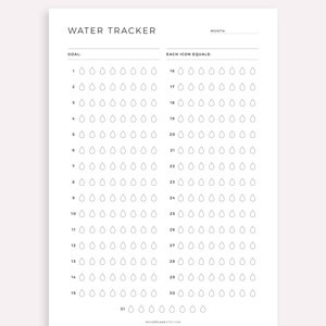 Monthly Water Tracker Printable, 31 Day Water Challenge, Hydration ...