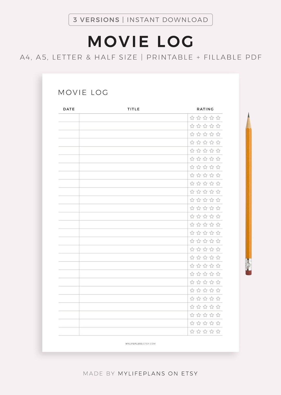 Movie Log Printable, Movies to Watch, Movies I've Watched, Movie ...