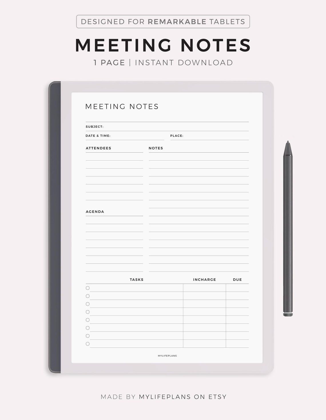 Meeting Notes Template for Remarkable 2, Meeting Minutes, Meeting ...