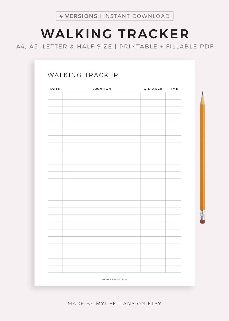 Walking Tracker Printable Walking Journal Walking Log Daily - Etsy