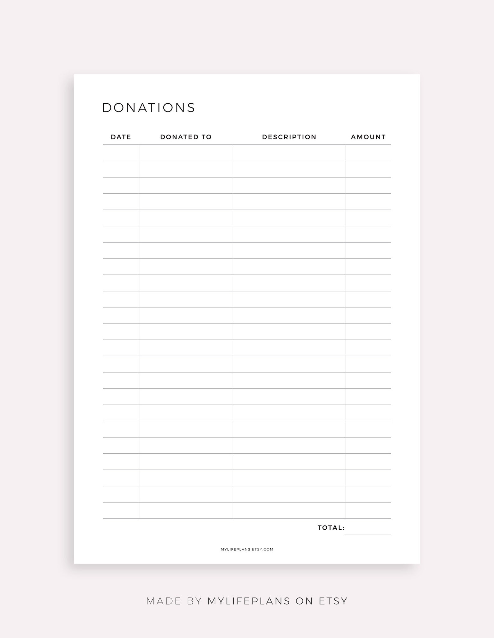 Donation Tracker Printable, Tithe Tracker, Giving Log, Charitable ...