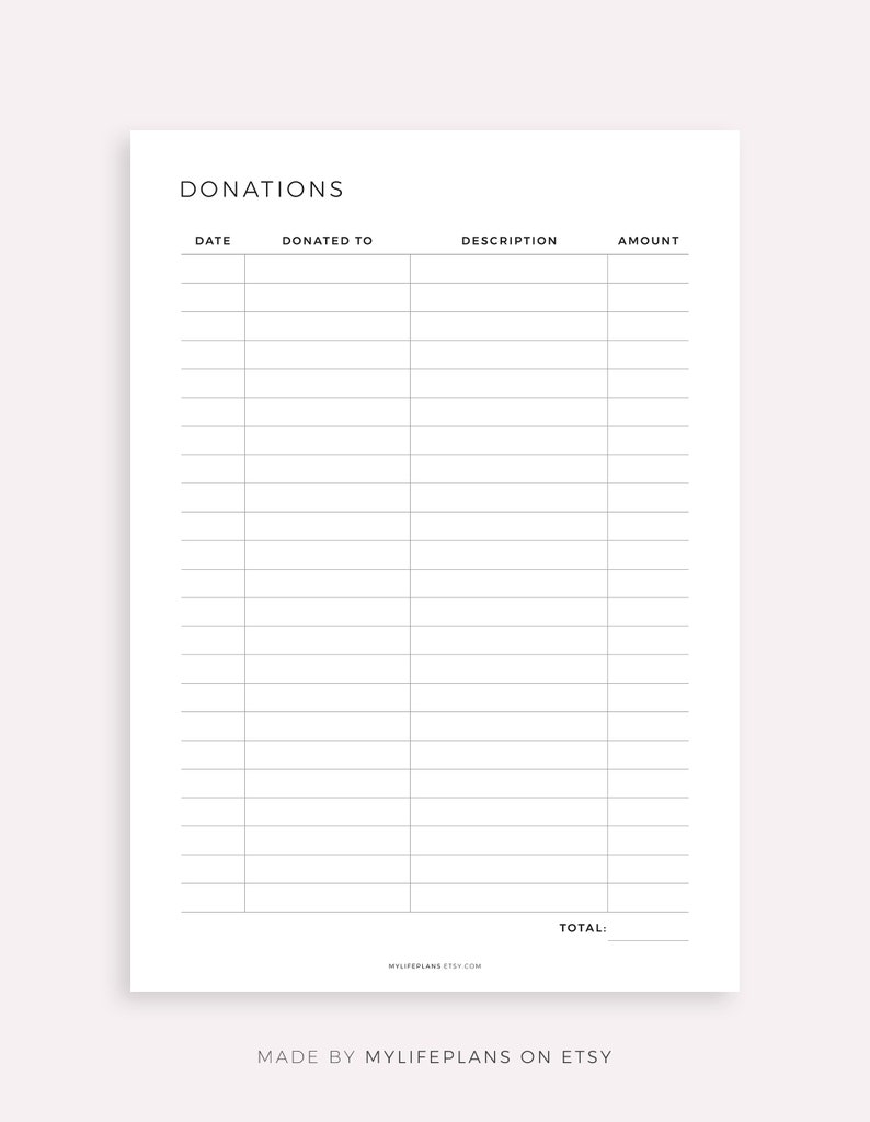 Donation Tracker Printable Tithe Tracker Giving Log Etsy