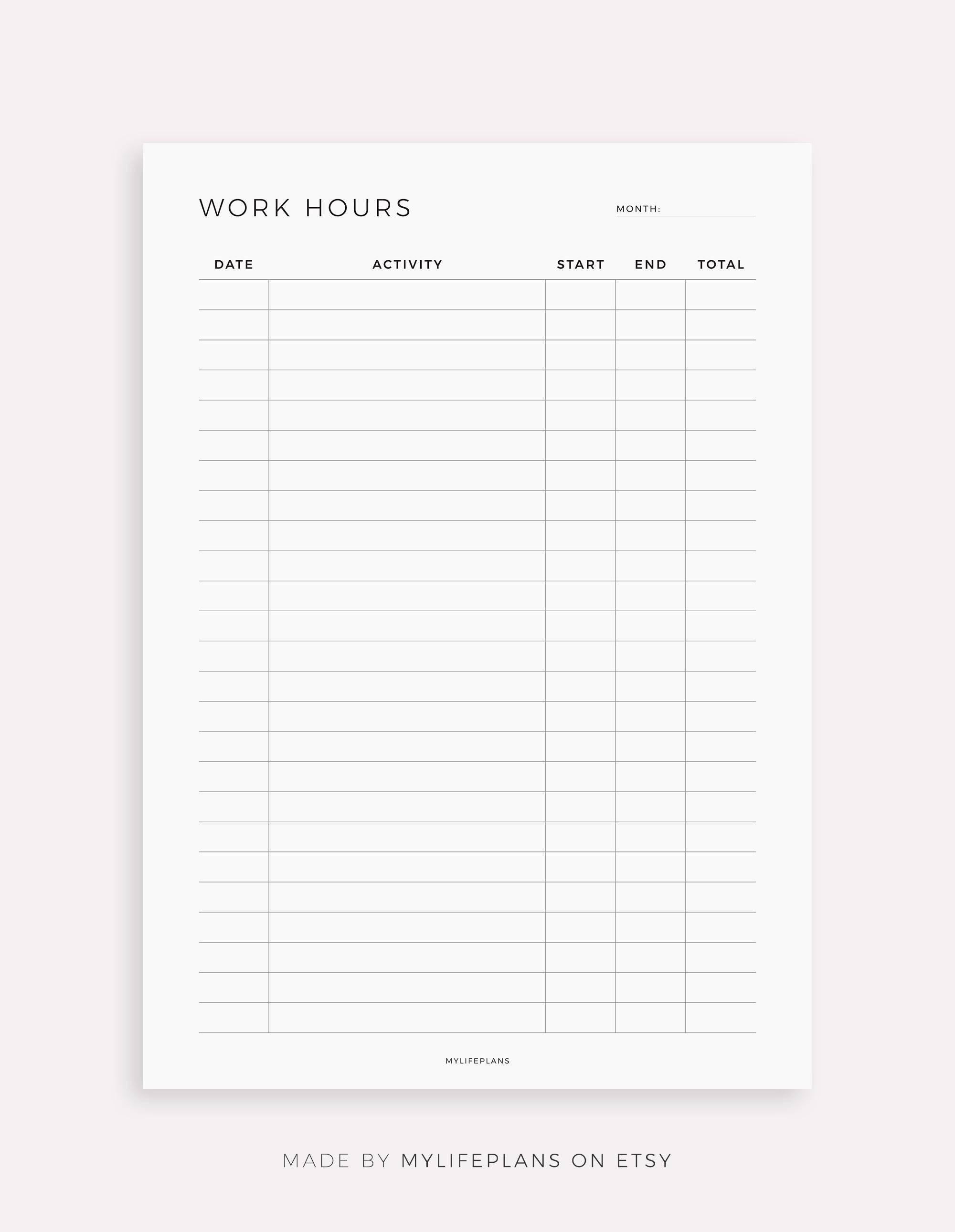 Working Hours Log for Supernote A5X2/A5X/A5/A6X2/A6X/A6, Instant ...