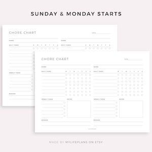 Chore Chart for 2 Kids / Adults Digital Planner, Weekly Household ...