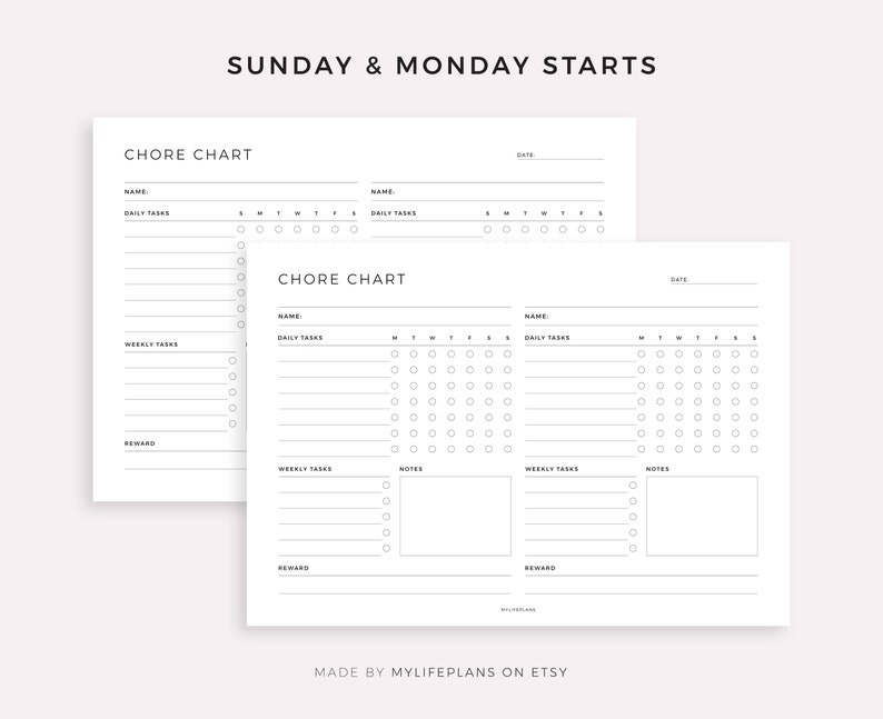 Chore Chart for 2 Kids / Adults Digital Planner for Goodnotes ...