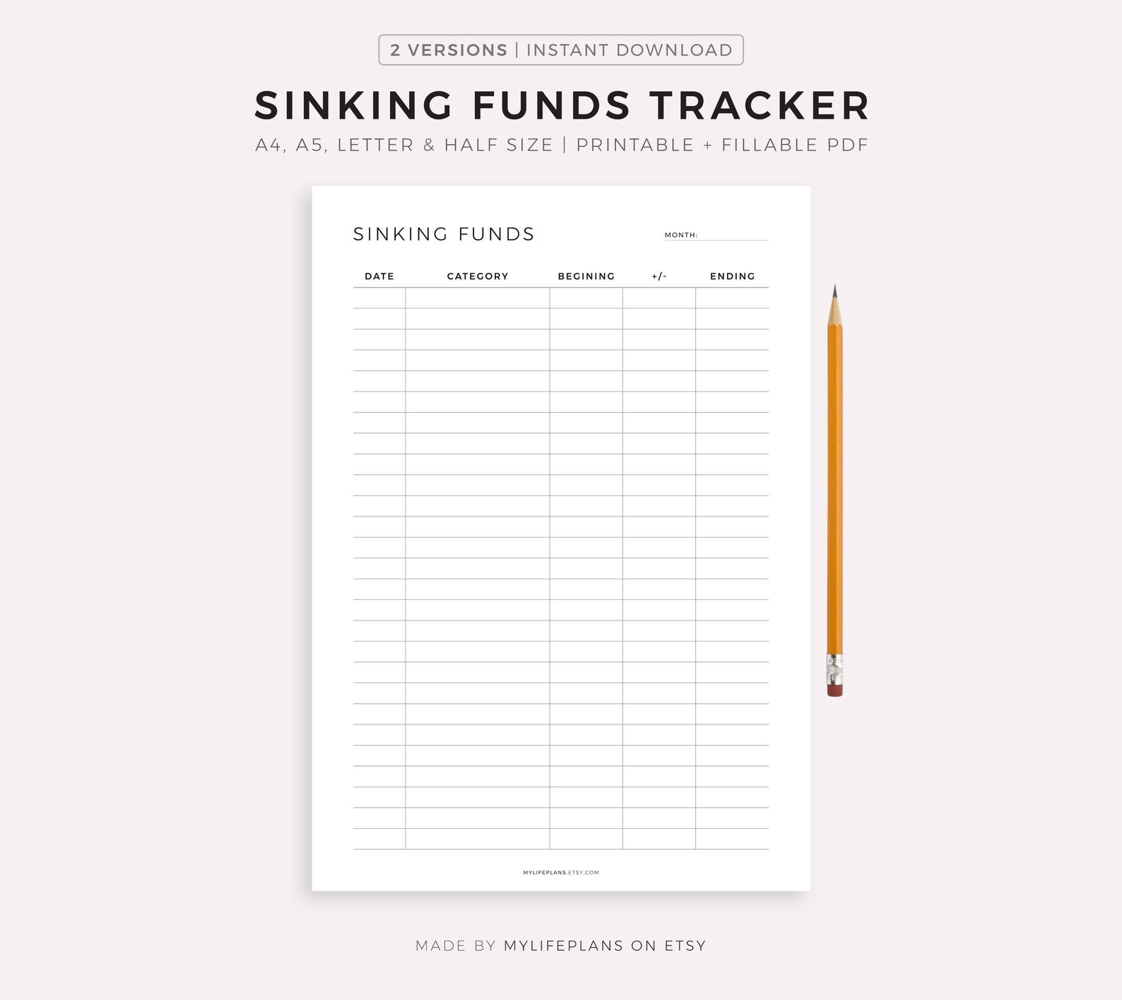 Simple Sinking Funds Tracker Printable, Savings Tracker, Savings ...