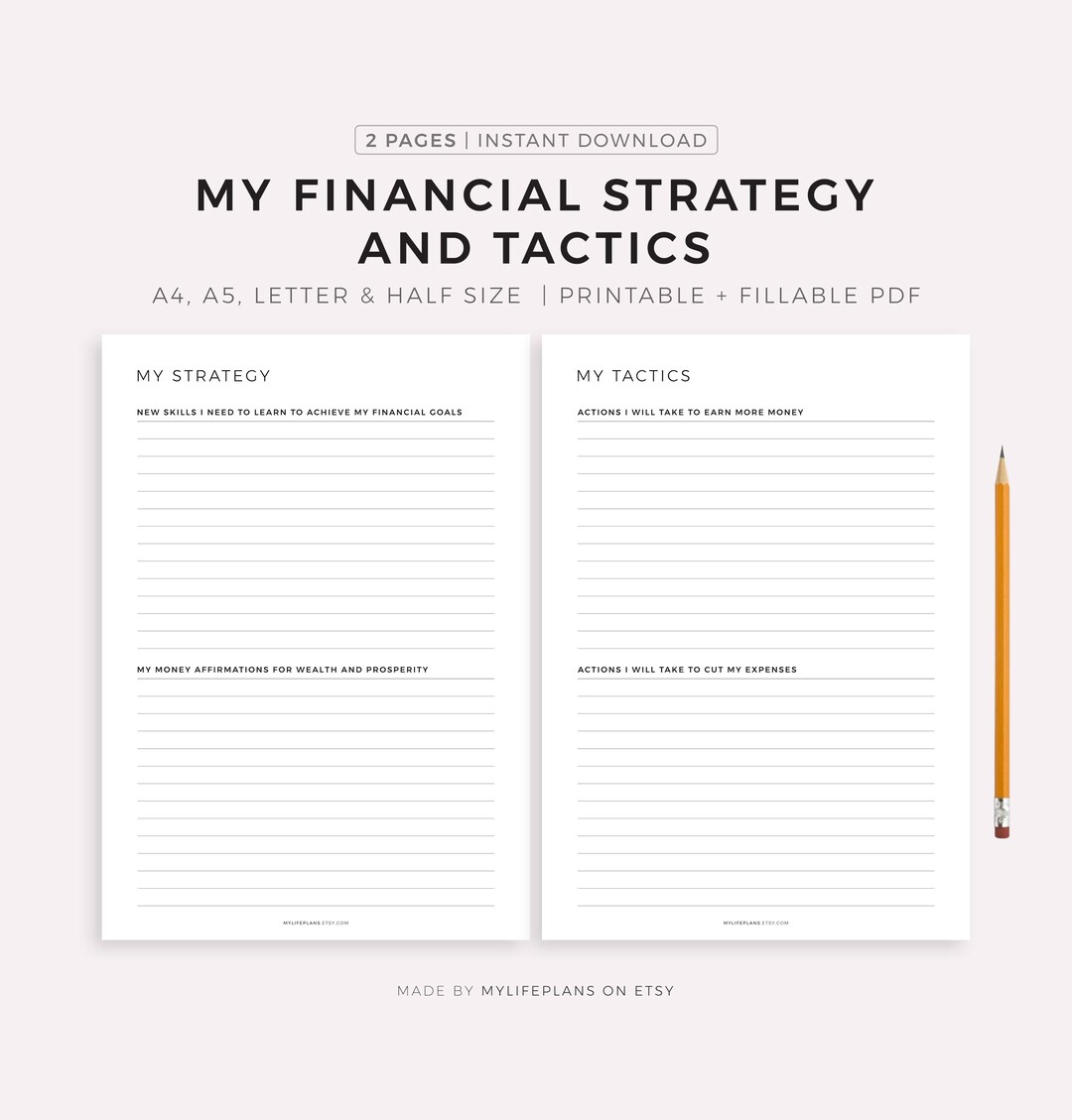 My Financial Strategy and Tactics, A4/a5/letter/half Size, Printable ...