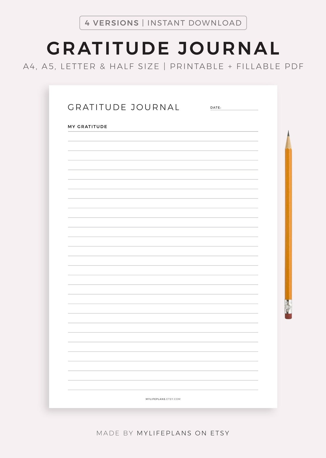 Simple Gratitude Journal Printable Template, Gratitude Notebook ...