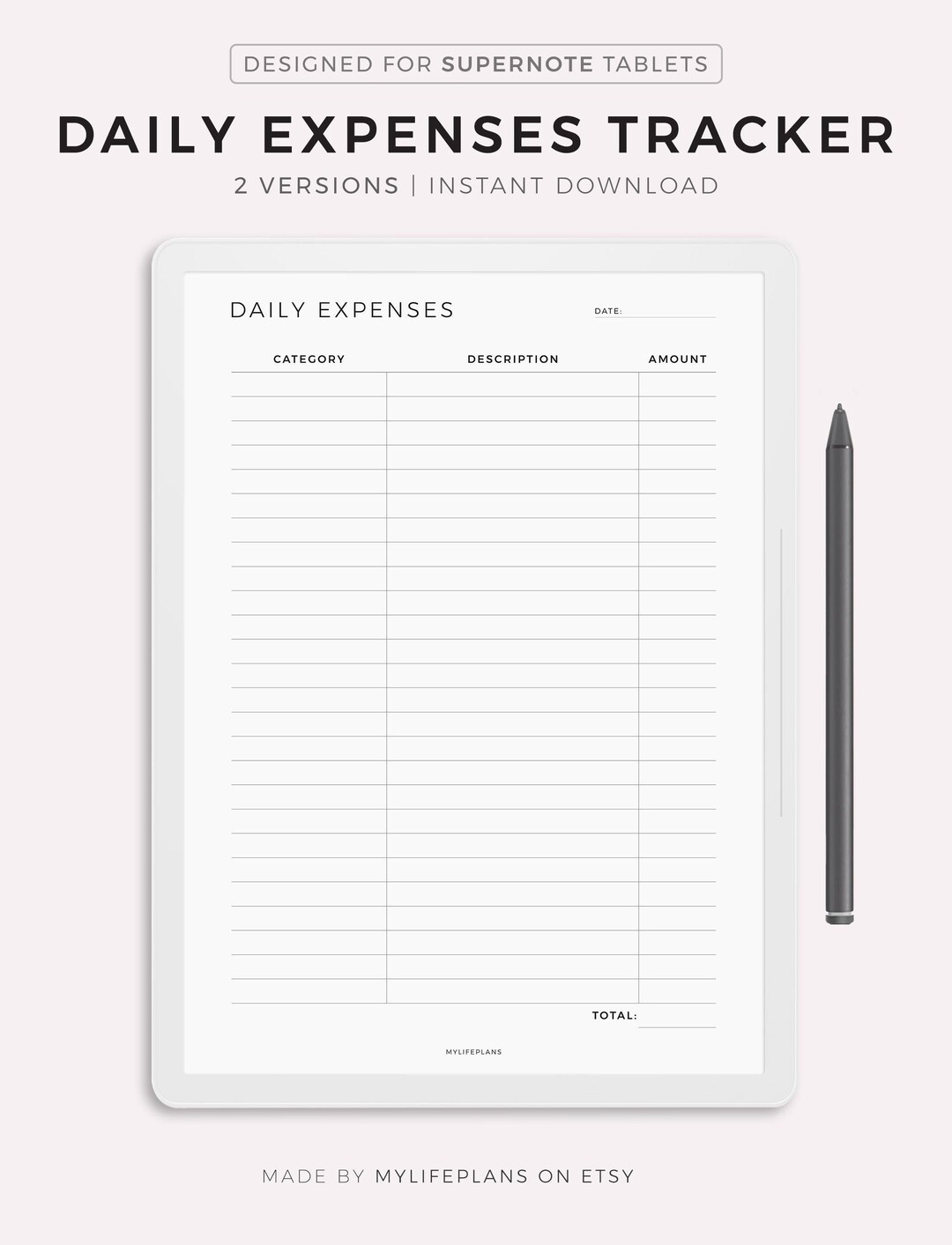 Daily Expenses Tracker for Supernote A5X2/A5X/A5/A6X2/A6X/A6, Spending ...