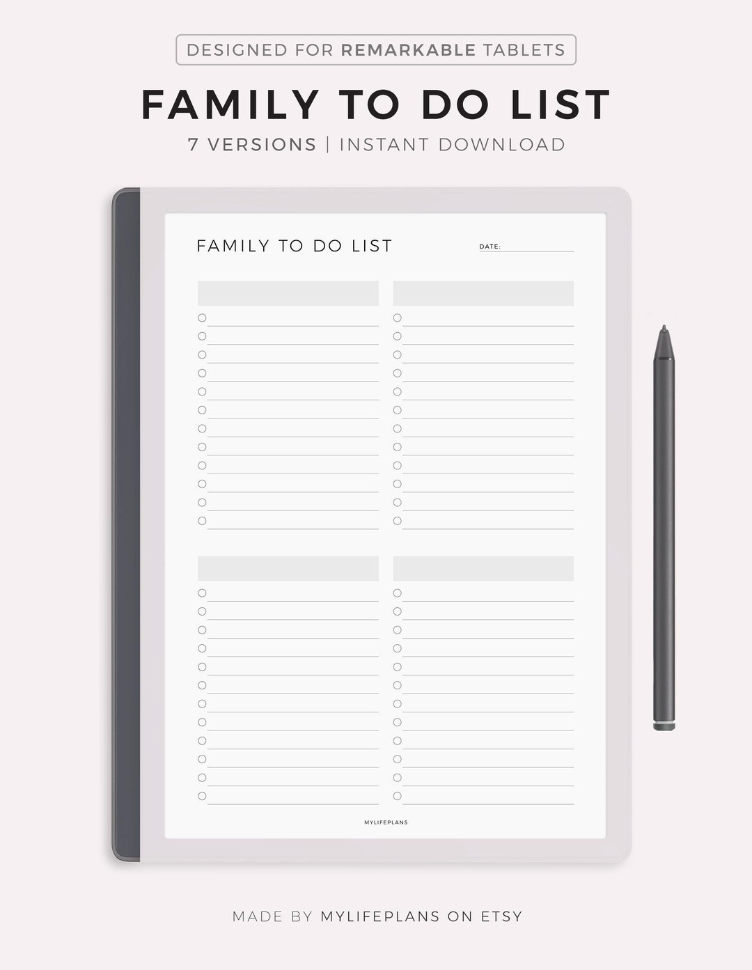 Family to Do List Template for Remarkable 2, Tasks for Family Members ...