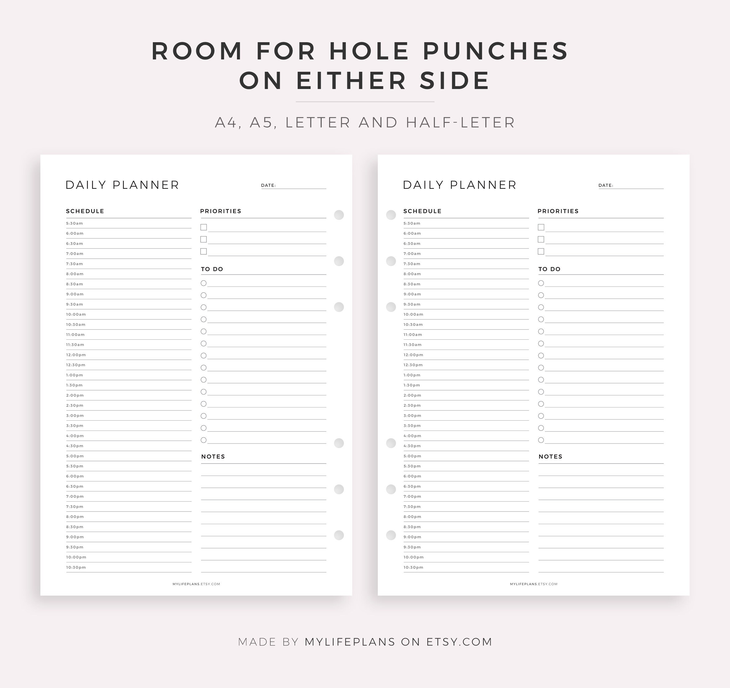 Hourly Daily Planner Printable, Daily to Do List, Undated Planner ...