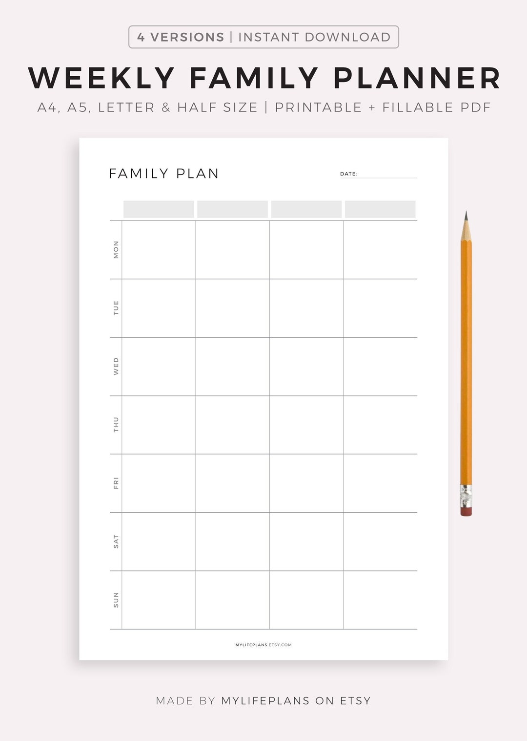 Weekly Family Planner Printable, Family Schedule, Family Organizer ...